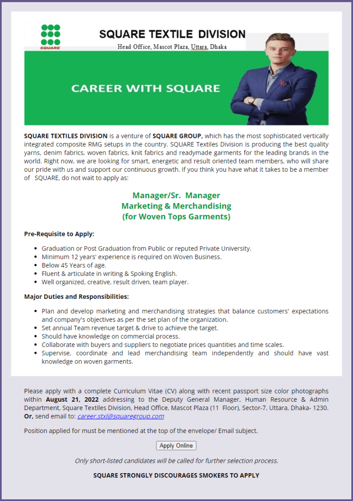 Square Textiles Division Job Circular 2022 – eJob Circular BD