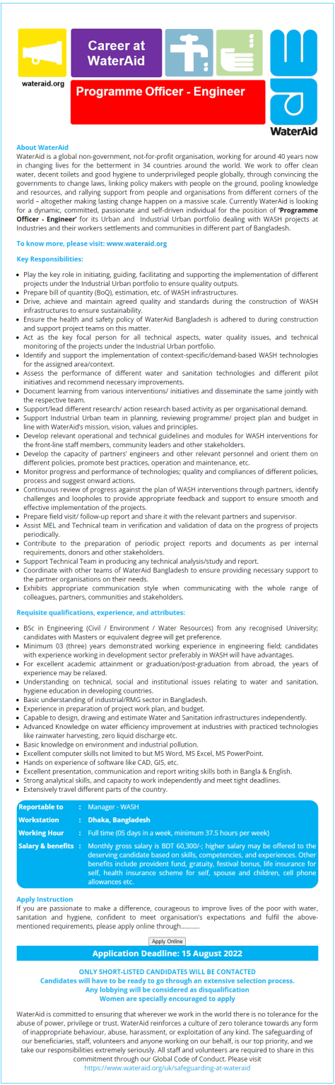WaterAid Job Circular 2022 – eJob Circular BD