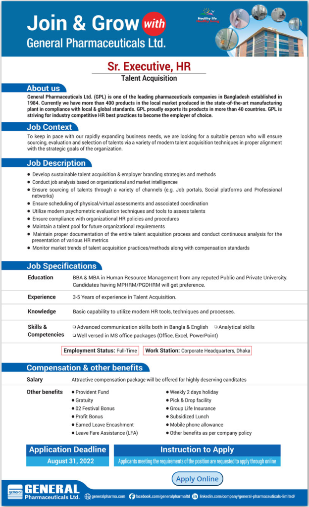 General Pharmaceuticals Limited Job Circular 2022 – eJob Circular BD